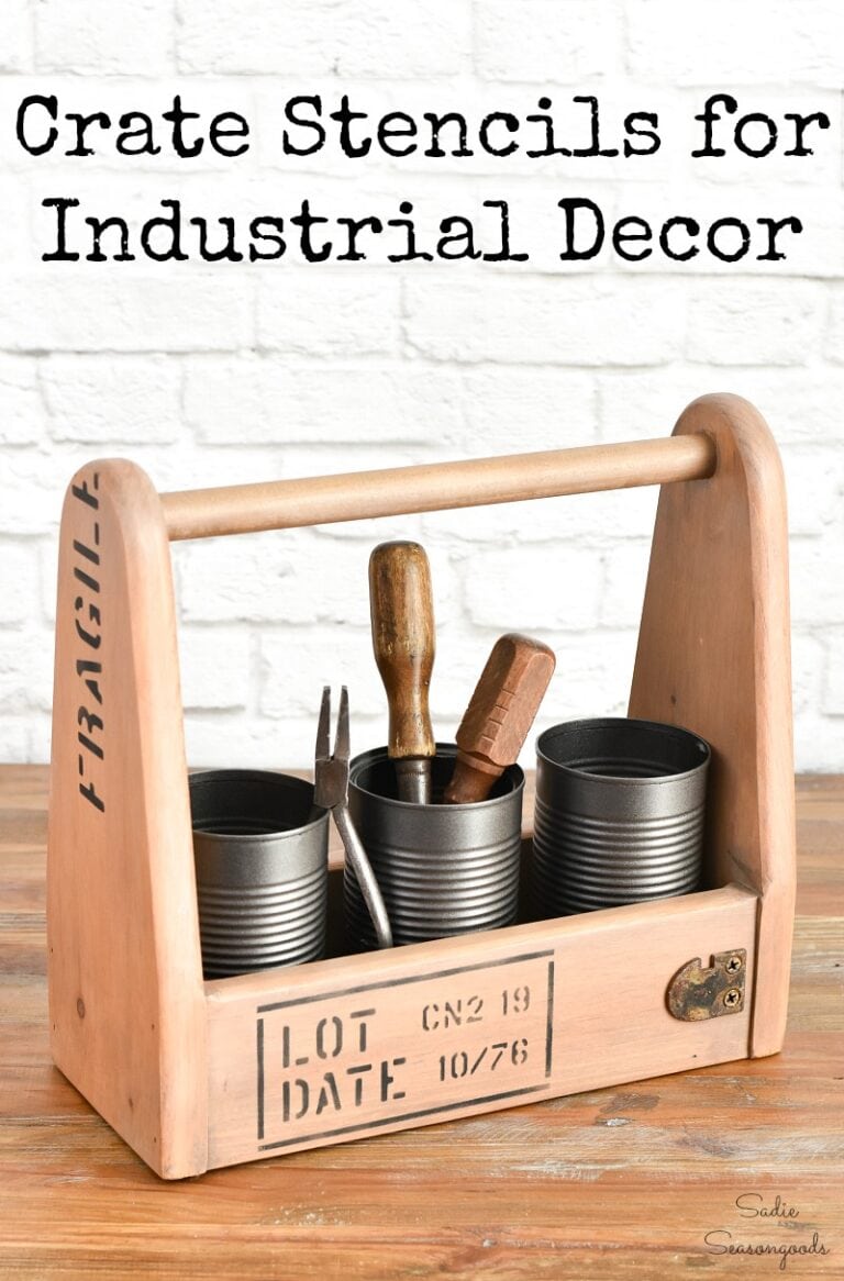Industrial Style Decor with a Wooden Tool Caddy and Tin Cans