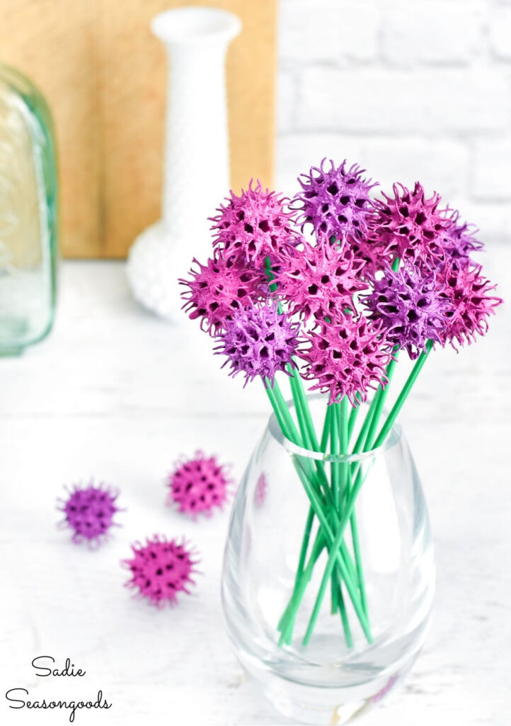 Chive Blossoms from Sweet Gum Tree Balls for a fun Nature Craft