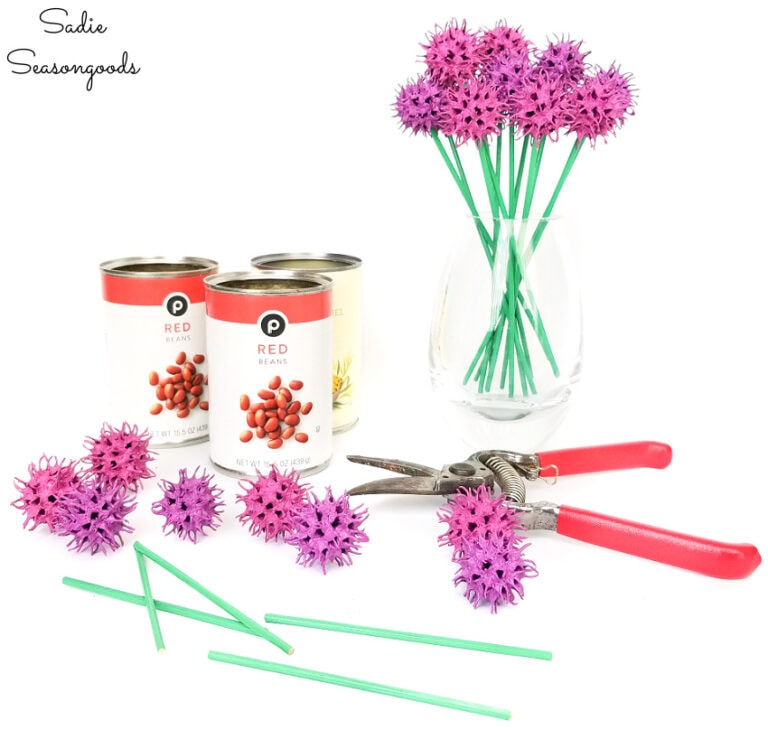 Chive Blossoms from Sweet Gum Tree Balls for a fun Nature Craft