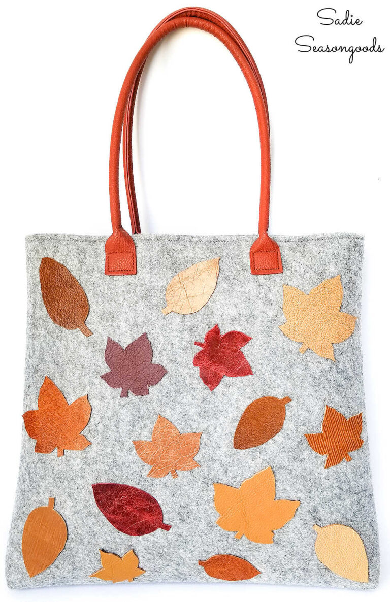 Decorating a Tote Bag with Leather Leaves for Cozy Fall Style