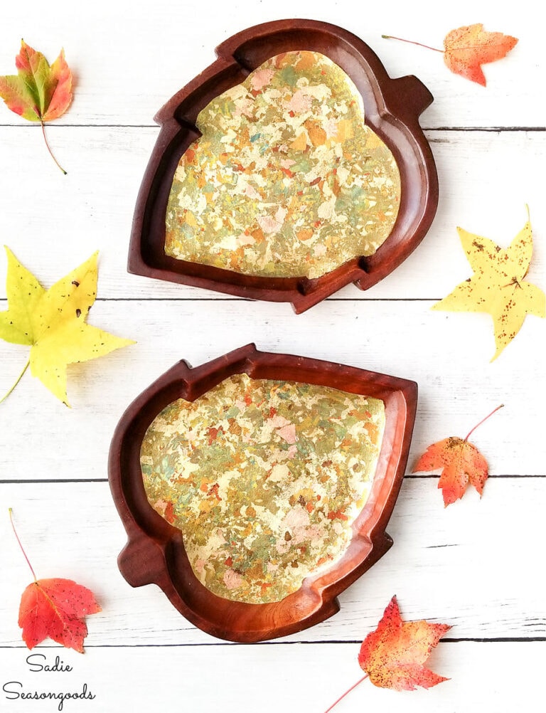 Autumn Leaf Dishes with Foil Flakes for Fall Decor