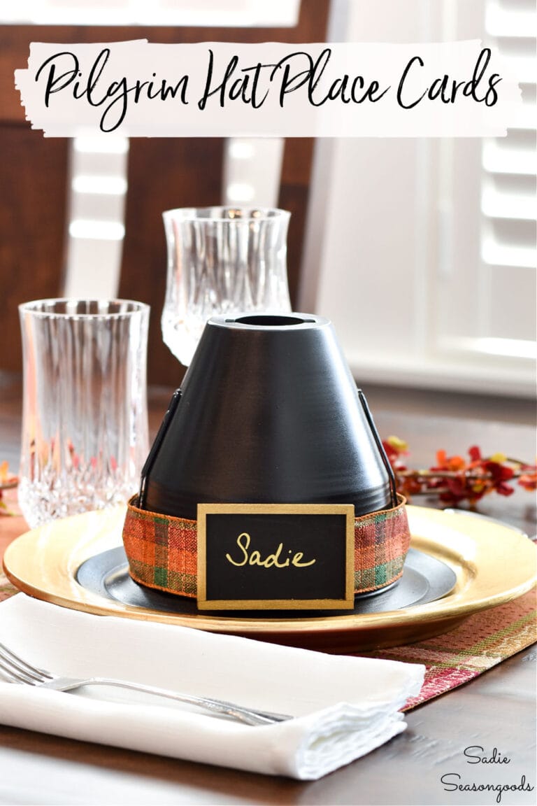 Pilgrim Hat Craft from a Light Baffle for Thanksgiving Place Cards