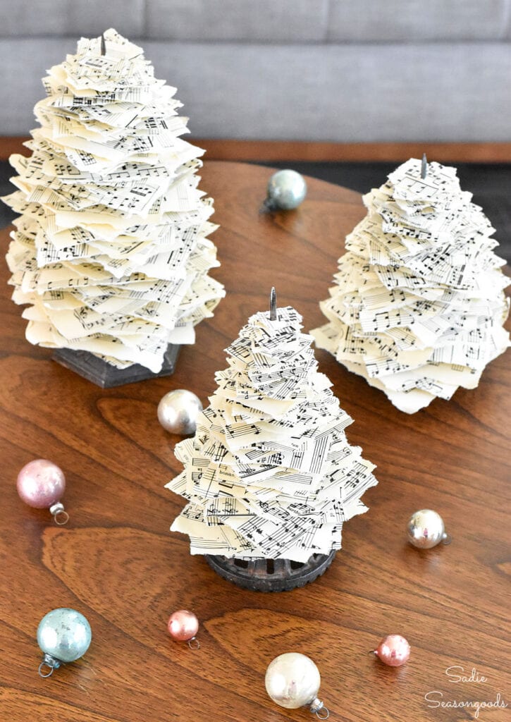 Neutral Christmas Decor with a Receipt Spike and Old Sheet Music