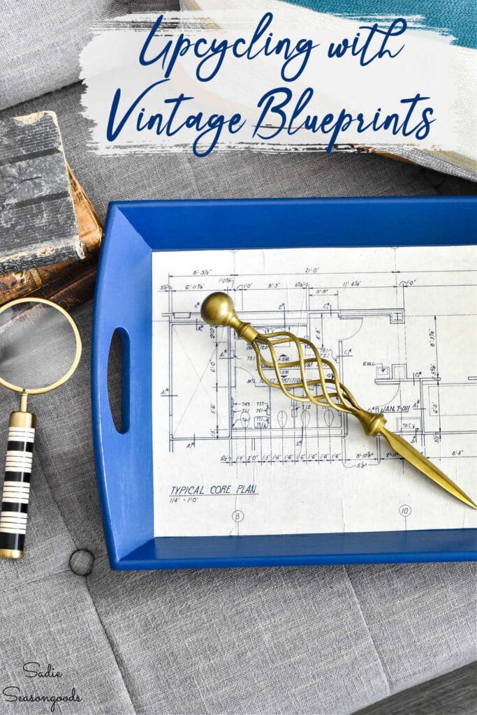 Upcycling a Bamboo Tray with Blueprint Paper