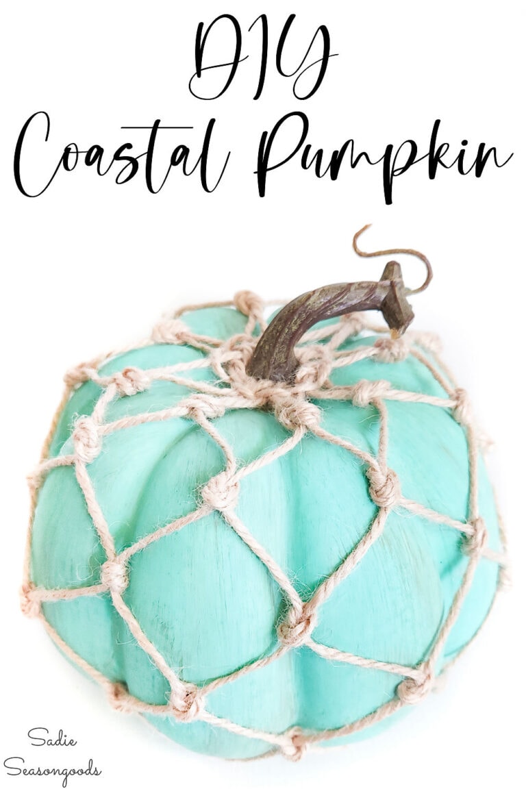 Coastal Fall Decor with Fishing Net Pumpkins