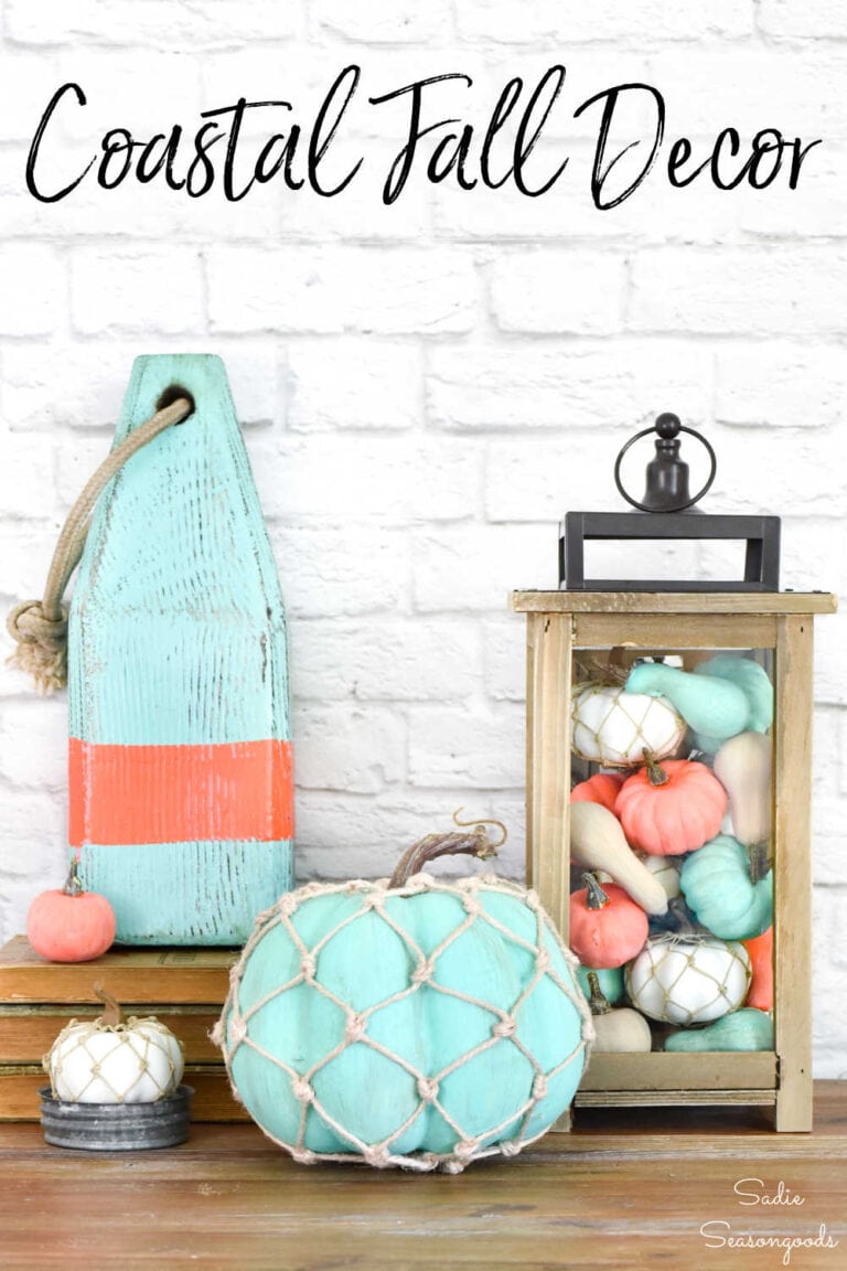 Coastal Fall Decor with Fishing Net Pumpkins