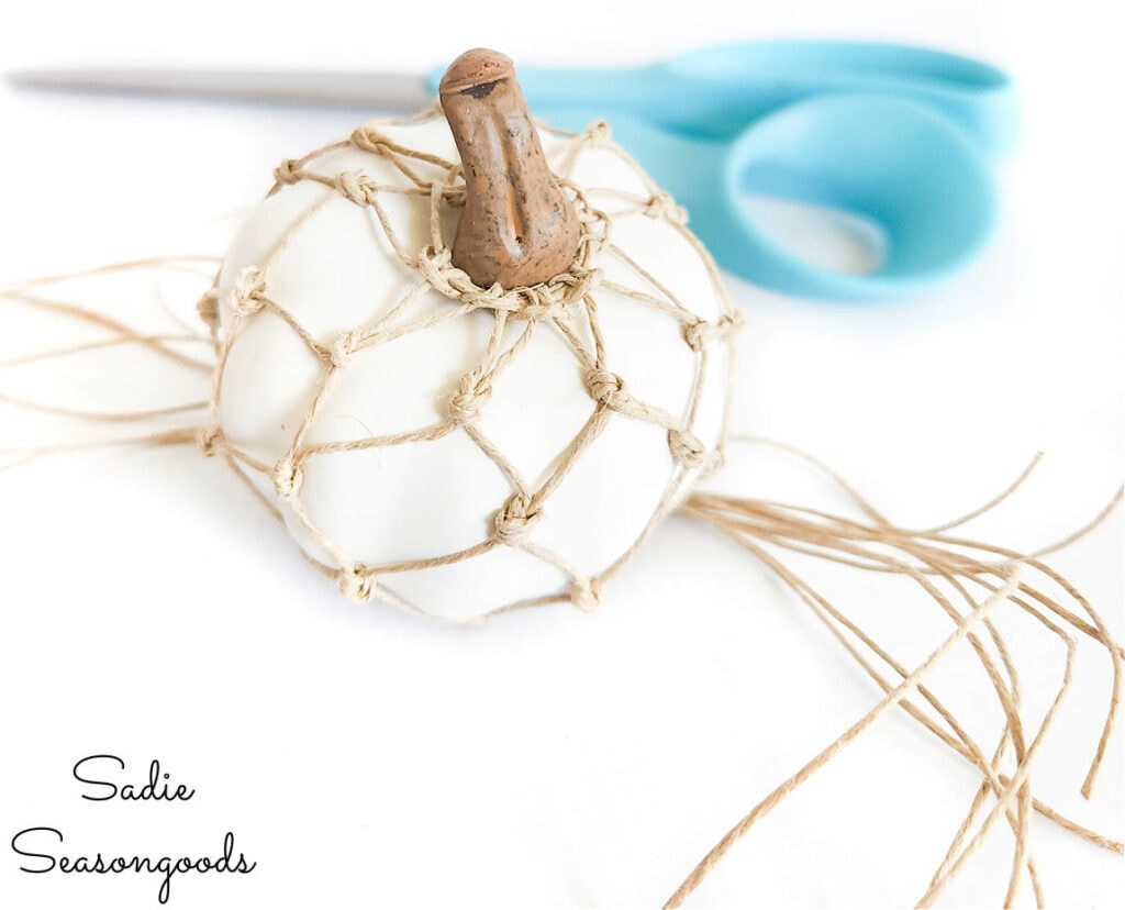 Coastal Fall Decor with Fishing Net Pumpkins