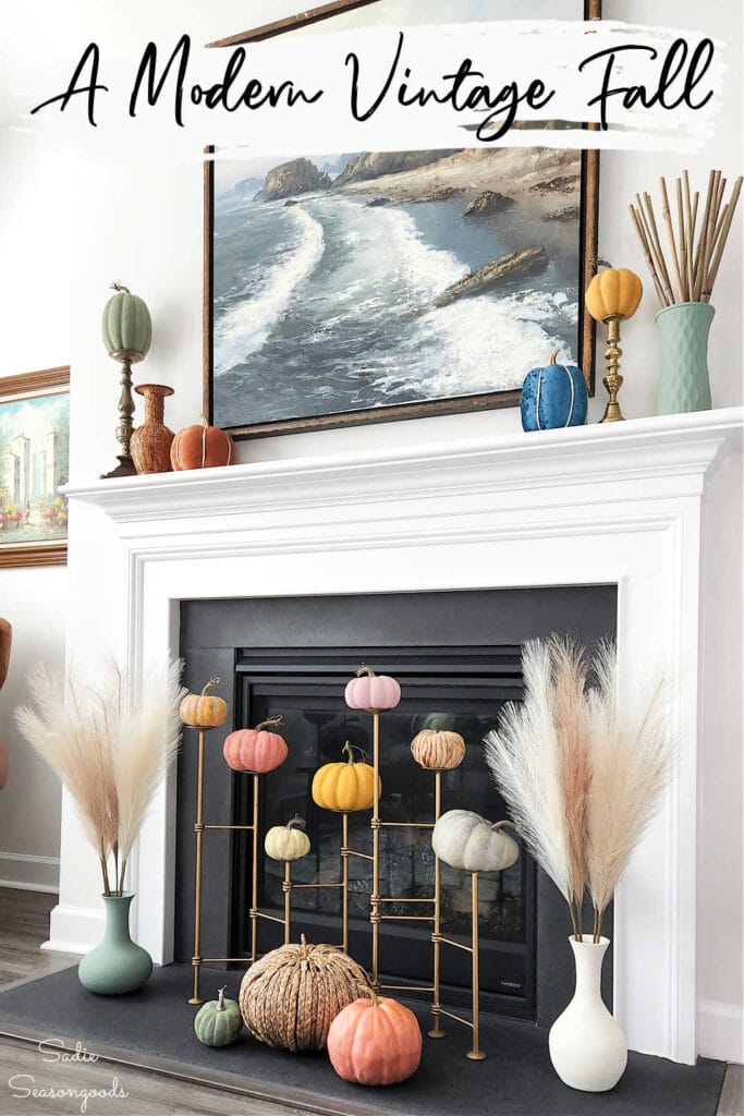 Modern Fall Decor for the Fireplace with Brass Candlesticks