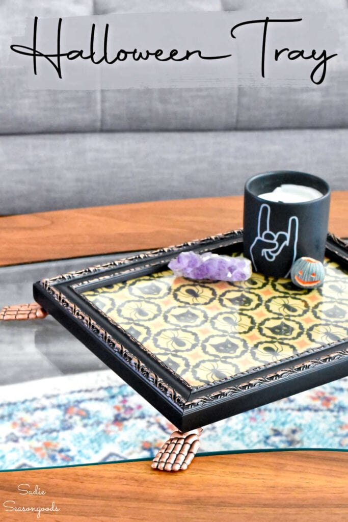 Halloween Tray from a Picture Frame and Skeleton Feet