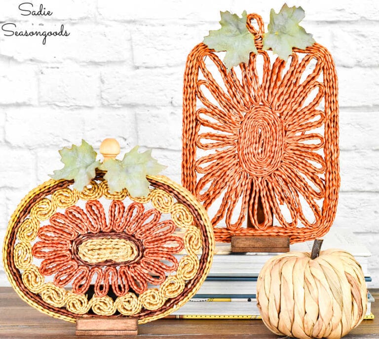 Pumpkin Decor from Straw Trivets for Boho Fall Decor
