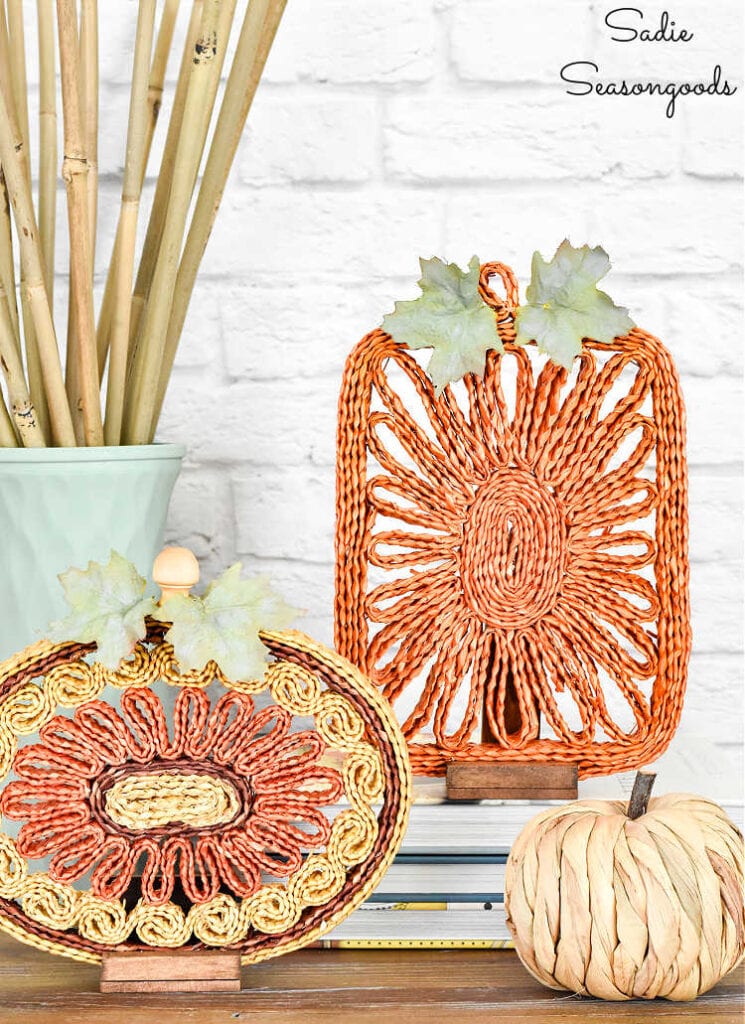Pumpkin Decor from Straw Trivets for Boho Fall Decor