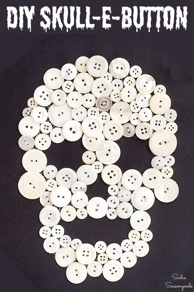 Skull Art with Vintage Buttons as Halloween Decor