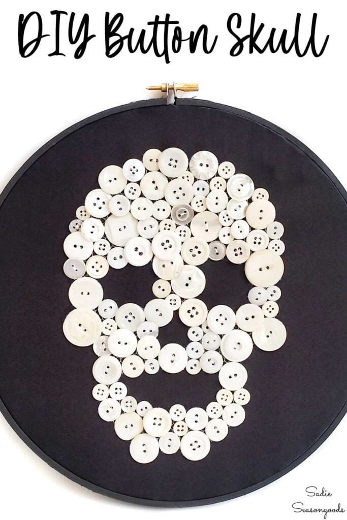 Skull Art with Vintage Buttons as Halloween Decor