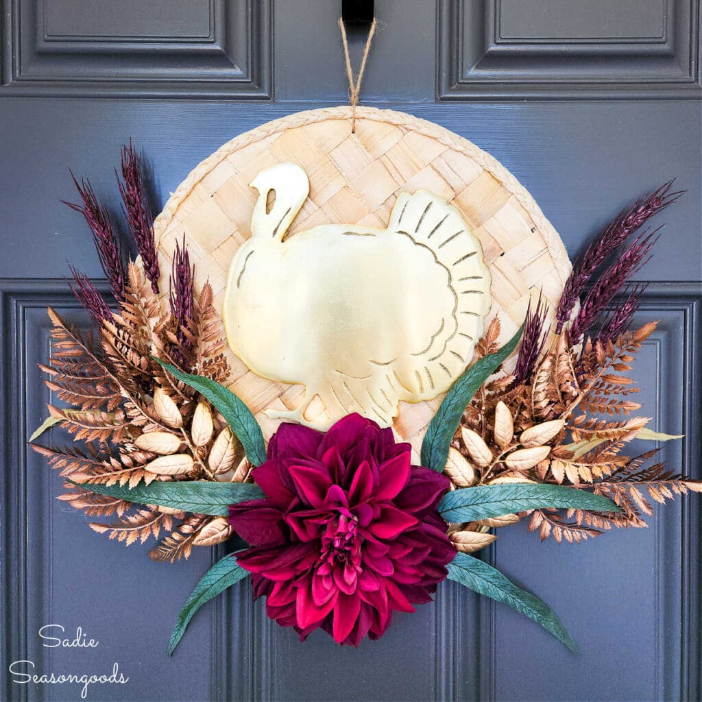 Thanksgiving Wreath from a Brass Trivet and Woven Placemat