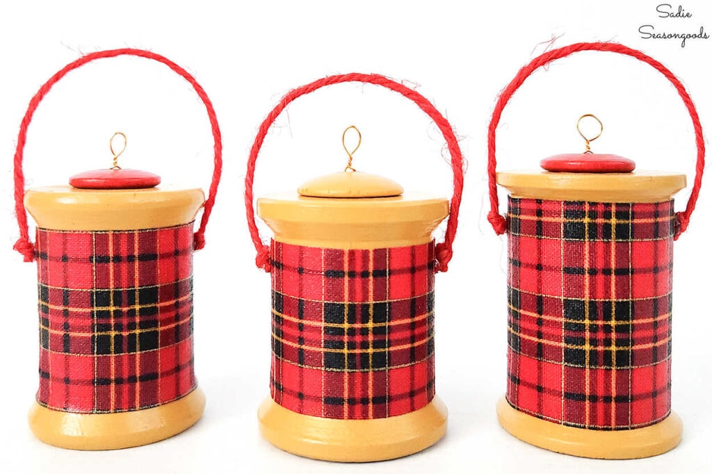 Wooden Spool Ornament that Looks Like a Mini "Skotch Kooler"