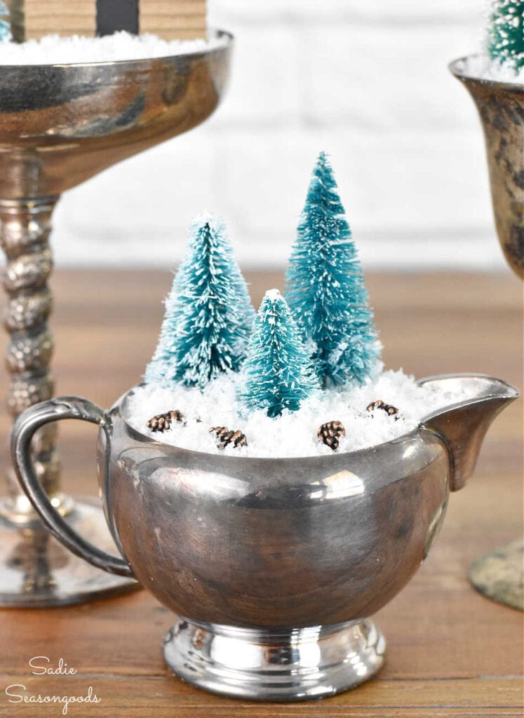 Winter Scenes in Silver Plate (with a DIY Log Cabin Putz House!)