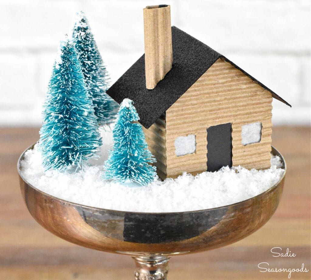 Winter Scenes in Silver Plate (with a DIY Log Cabin Putz House!)