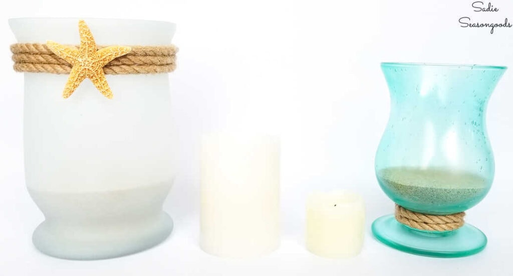 Coastal Candle Holders with Sea Glass Paint on Clear Glassware