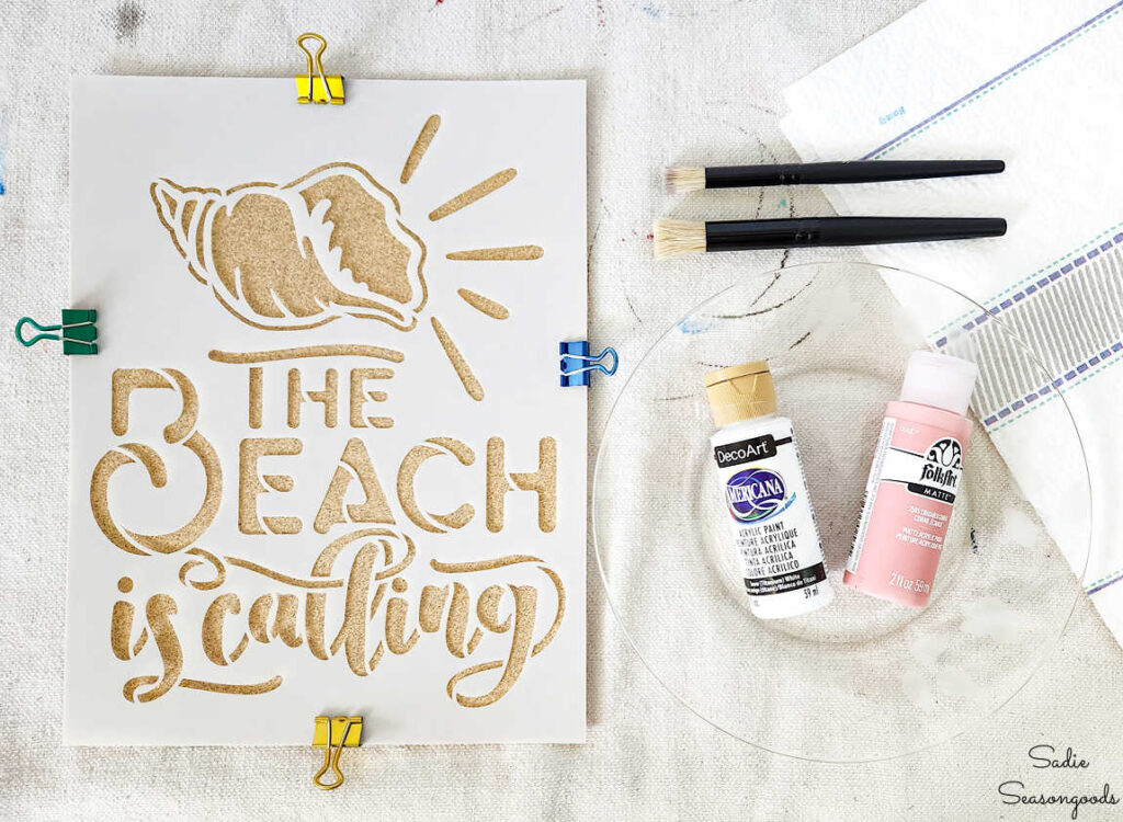 Stenciling on Sandpaper to Make Framed Coastal Wall Art