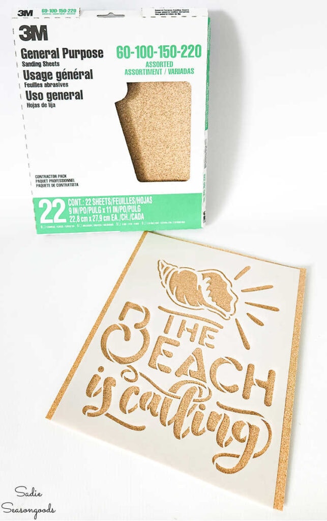 Stenciling on Sandpaper to Make Framed Coastal Wall Art