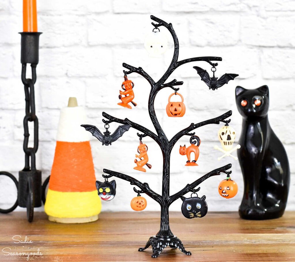 Decorating a Halloween Tree with Vintage Cupcake Toppers