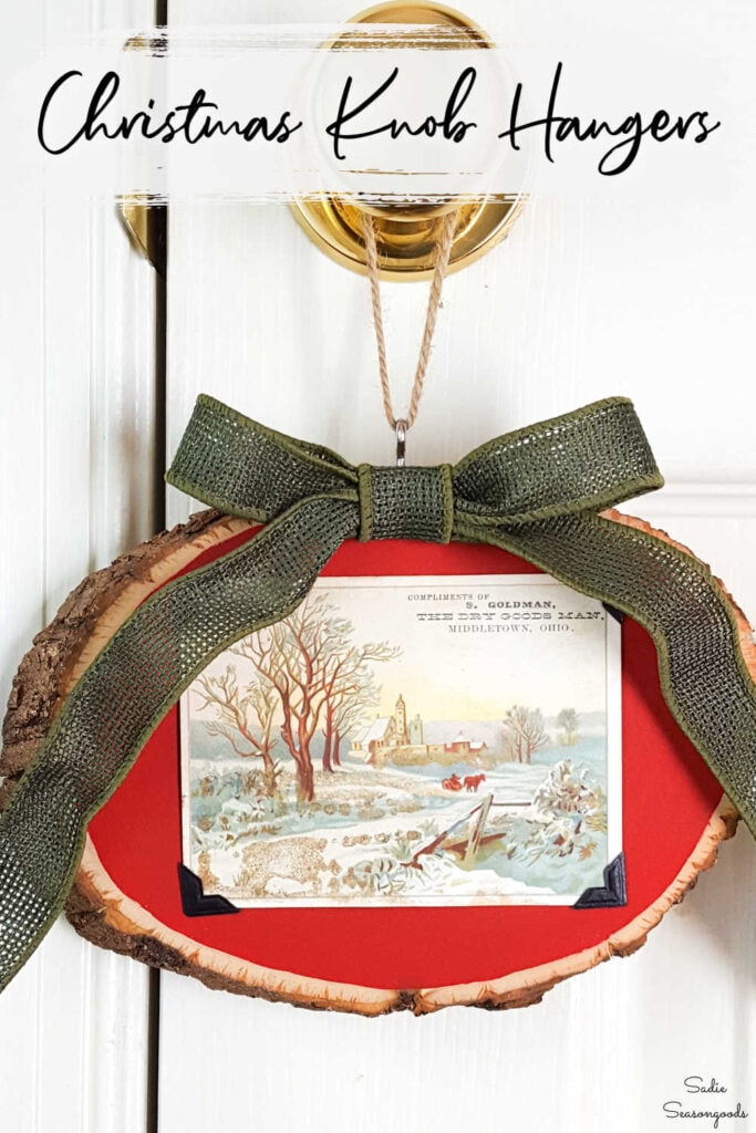 Rustic Christmas Decorations with Wood Slices and Postcards