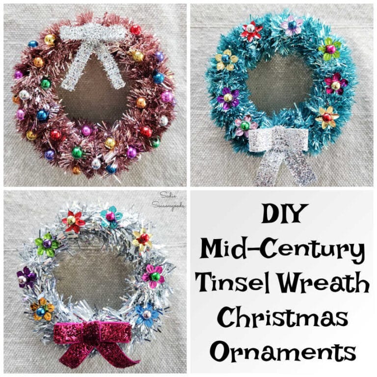 How to Make Tinsel Wreath Ornaments from Mason Jar Lids